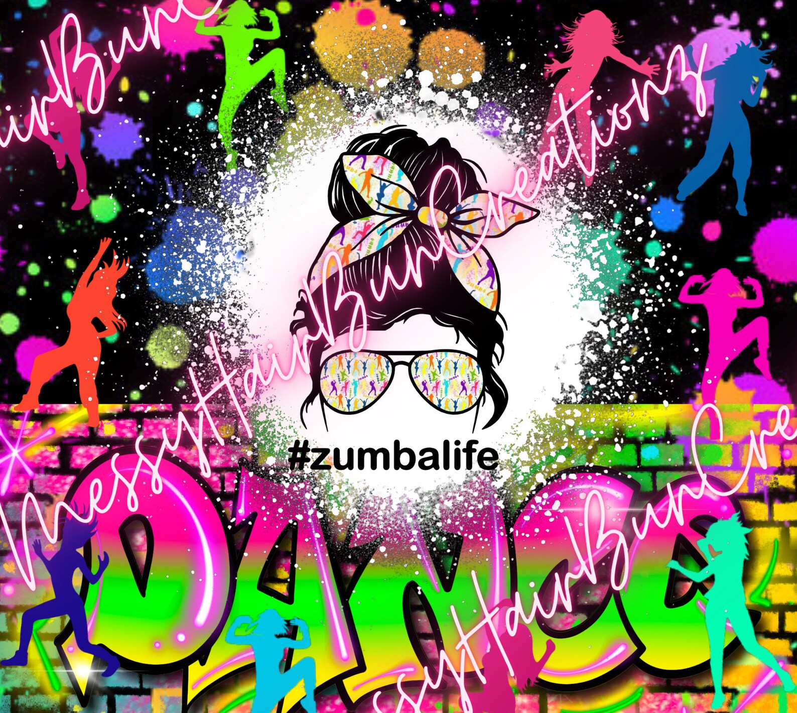 Zumba Life Messy Hair Bun Neon Splatter PNG - Etsy