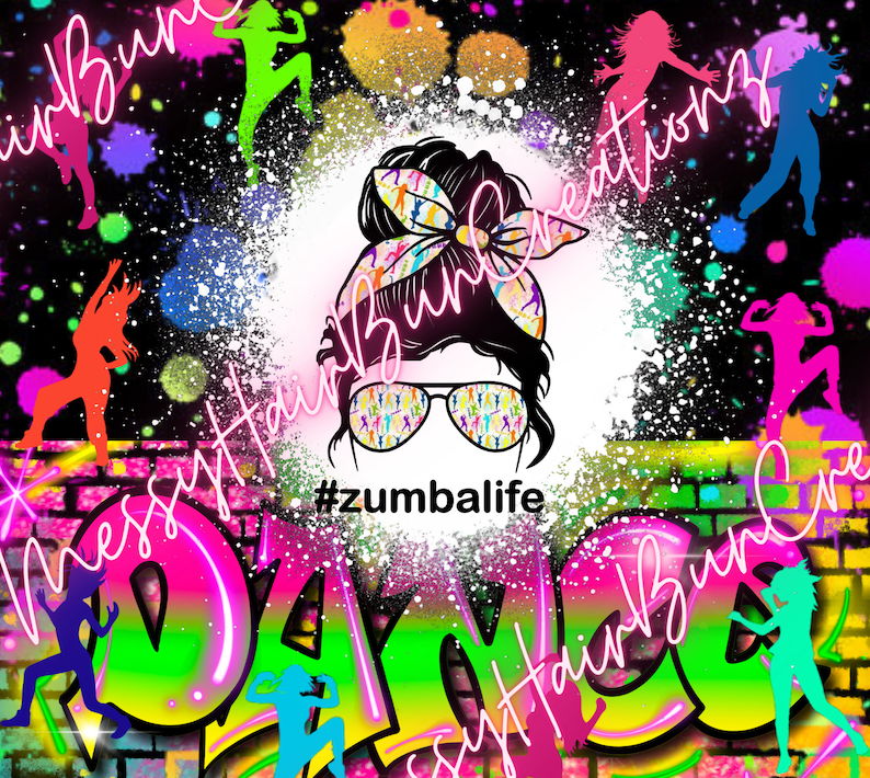 Zumba Life Messy Hair Bun Neon Splatter PNG - Etsy