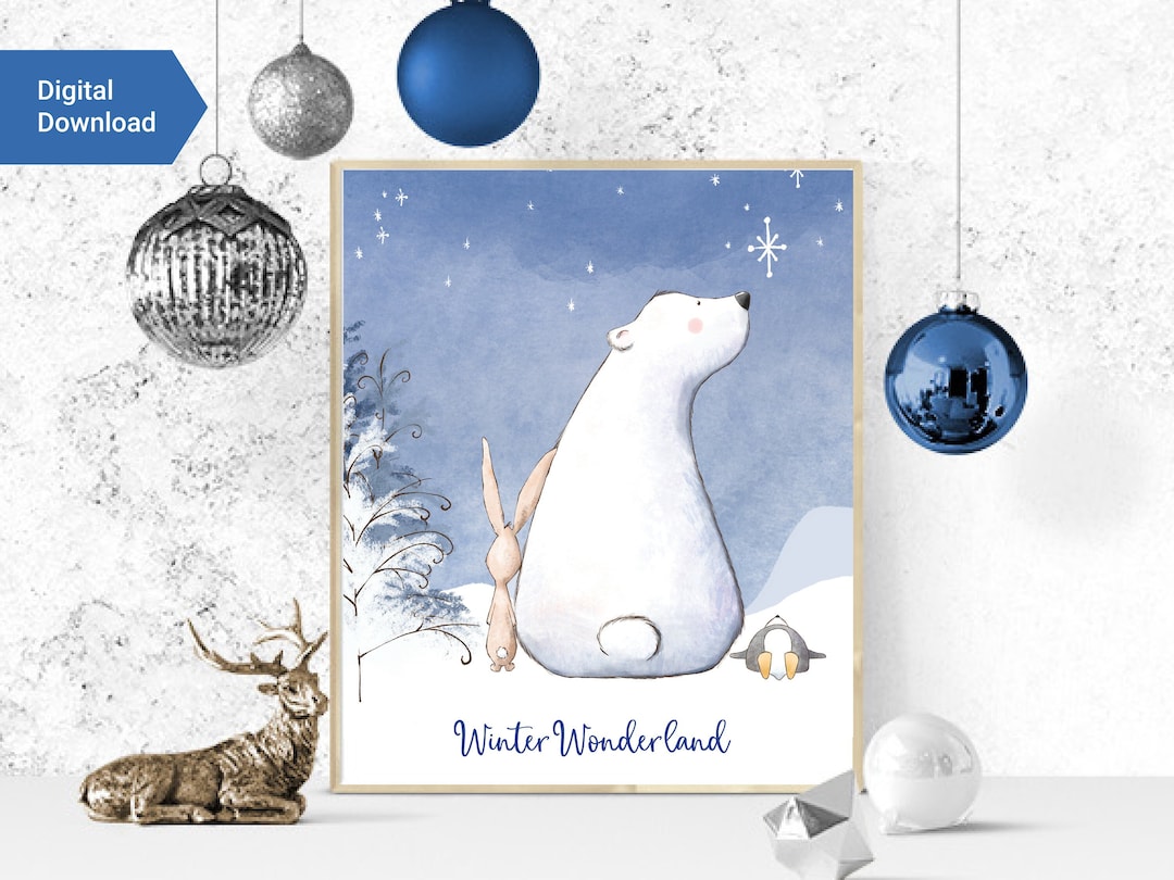 Christmas Printable Winter Wonderland Print Bear Snow Print Printable ...