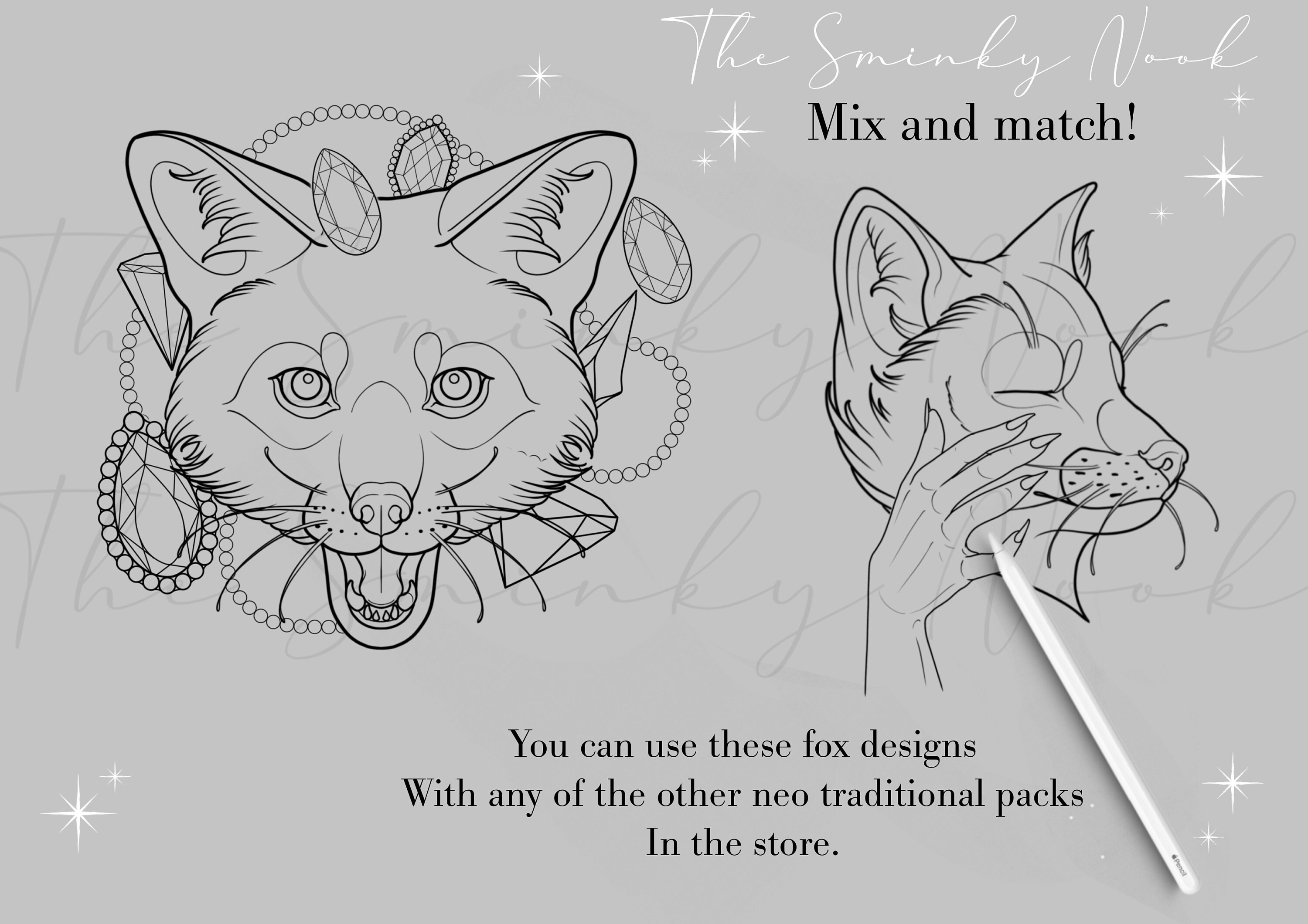 Procreate Neo Traditional Fox Brushes, Stamps, Tattoo Design, Digital ...