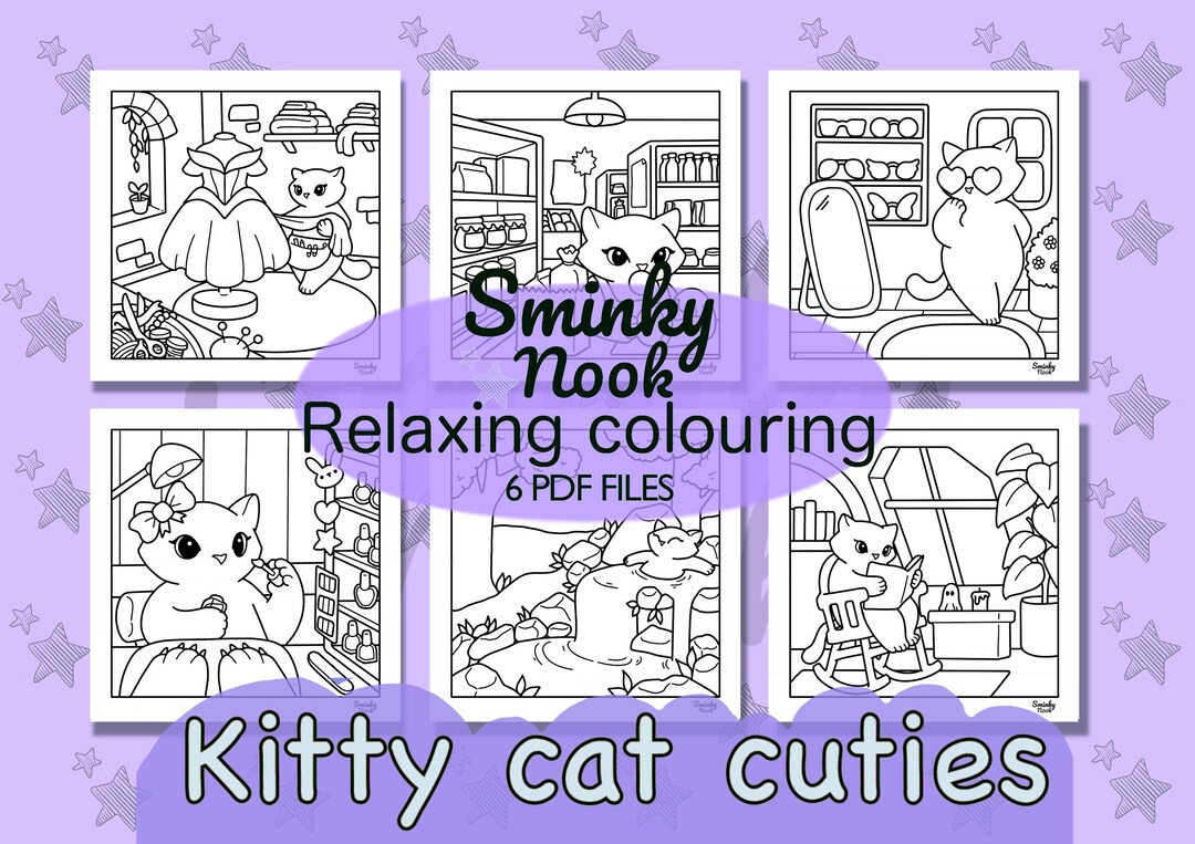 Colouring Pages: Relaxing Cosy Cat Illustrations to Colour in for ...