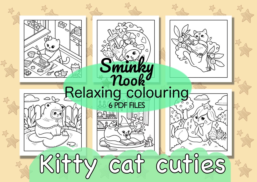 Colouring Pages: Relaxing Cosy Cat Illustrations to Colour in for ...