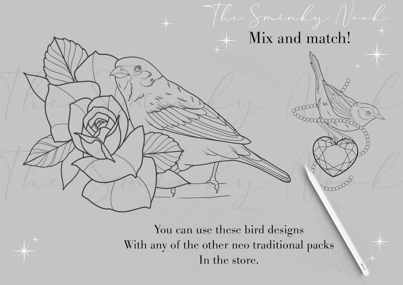 Procreate Neo Traditional Birds Bird Tattoo Stamps and - Etsy