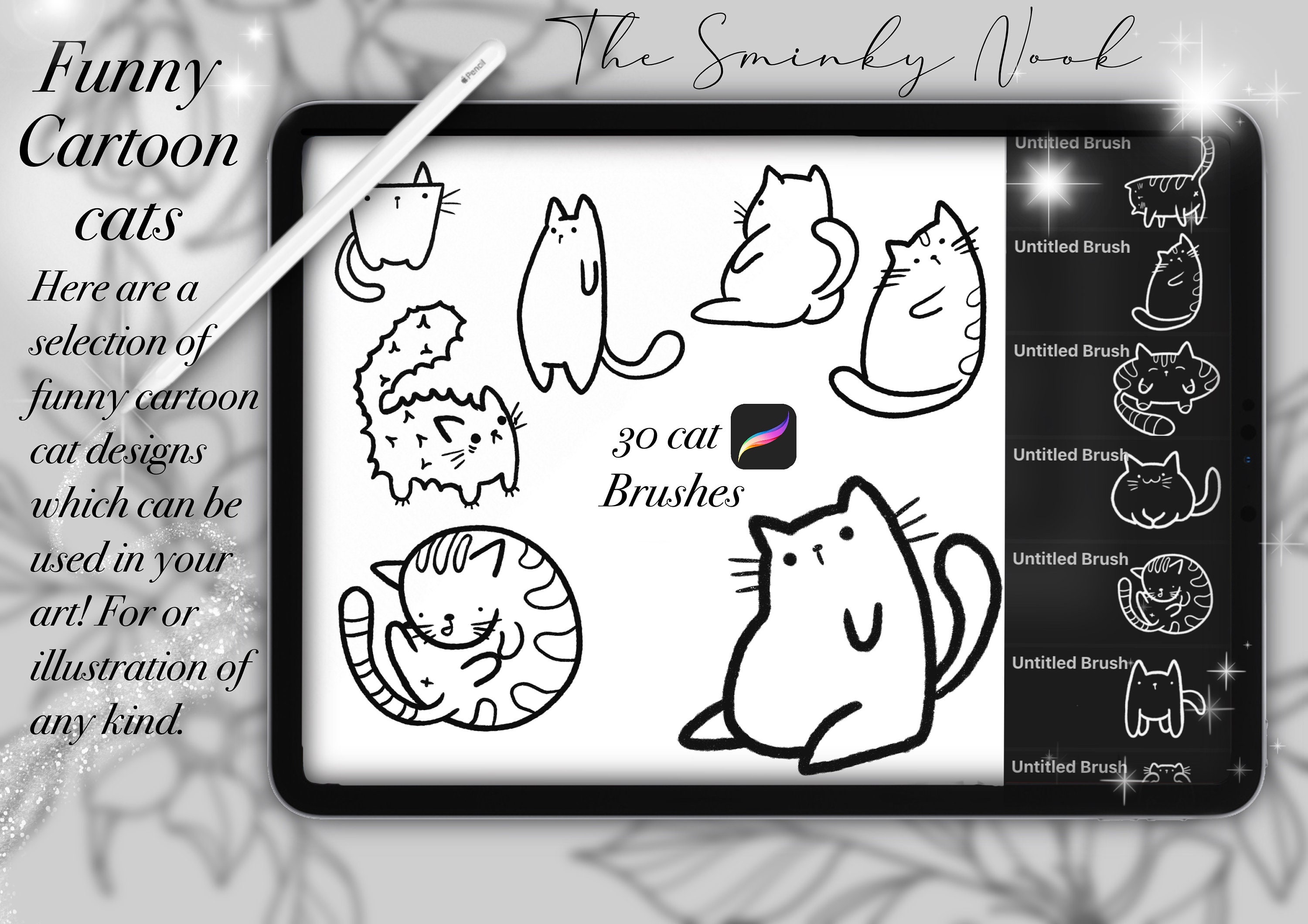 Procreate 30 Funny Cat Stamps, Bushes, Illustration, Cat Cartoons, Clip ...