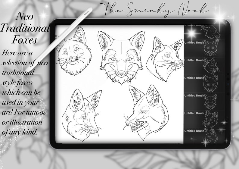 Procreate Neo Traditional Fox Brushes, Stamps, Tattoo Design, Digital ...