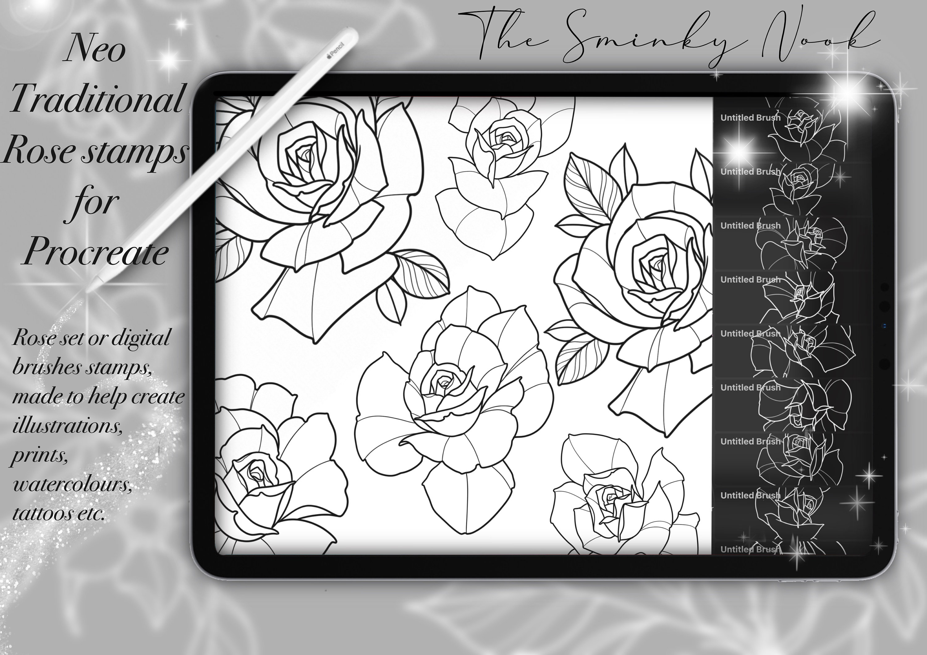 Procreate Neotrad Roses, Brush, Stamps, Tattoo Designs - Etsy