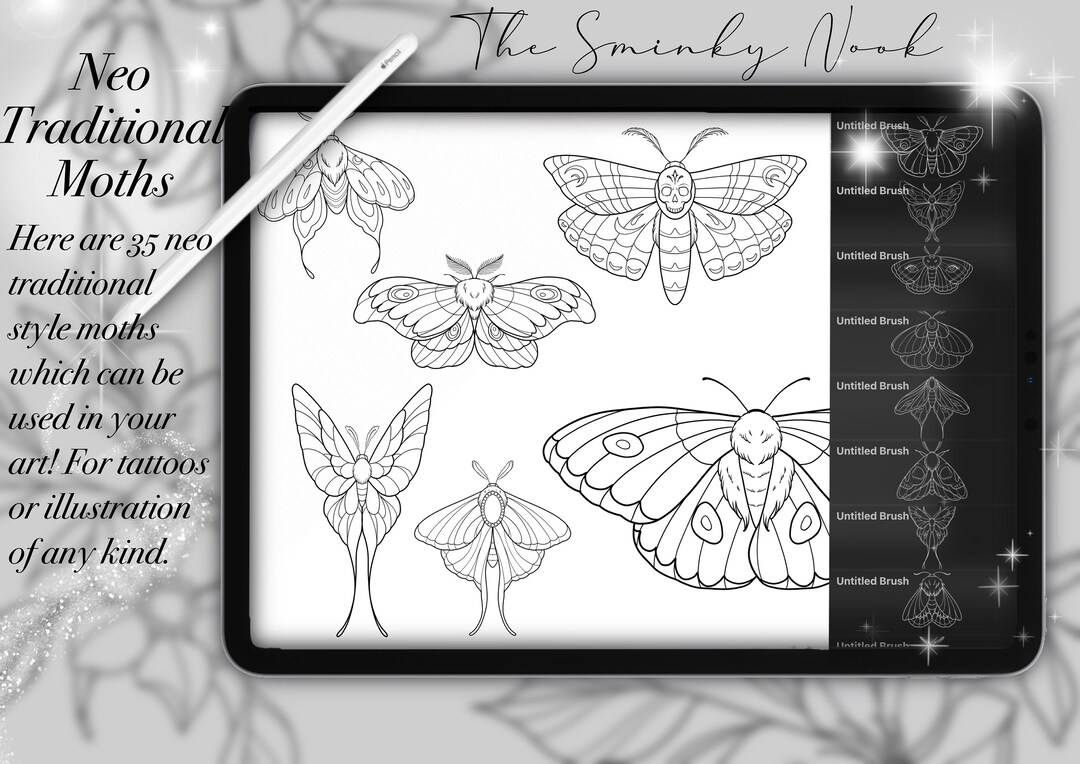 Procreate Neo Traditional Moth Brush, Stamps for Procreate, Tattoos - Etsy