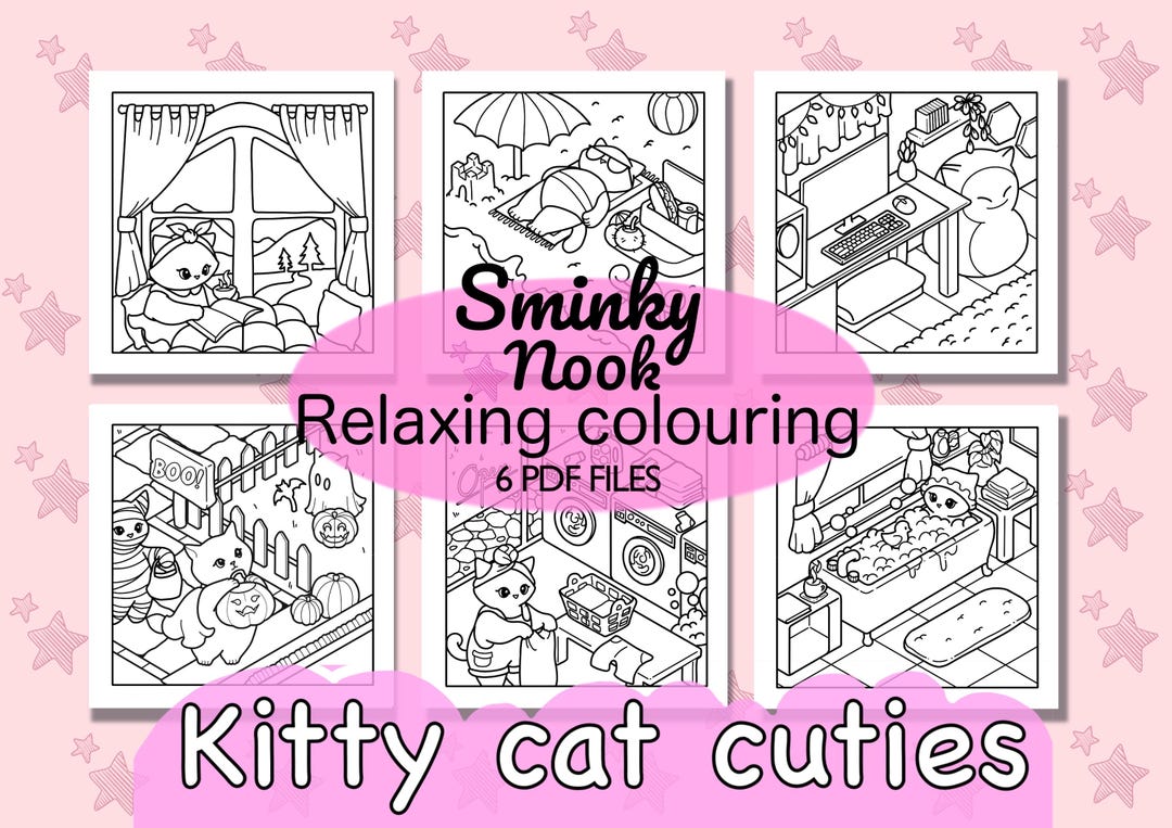 Colouring Pages: Relaxing Cosy Cat Illustrations to Colour in for ...