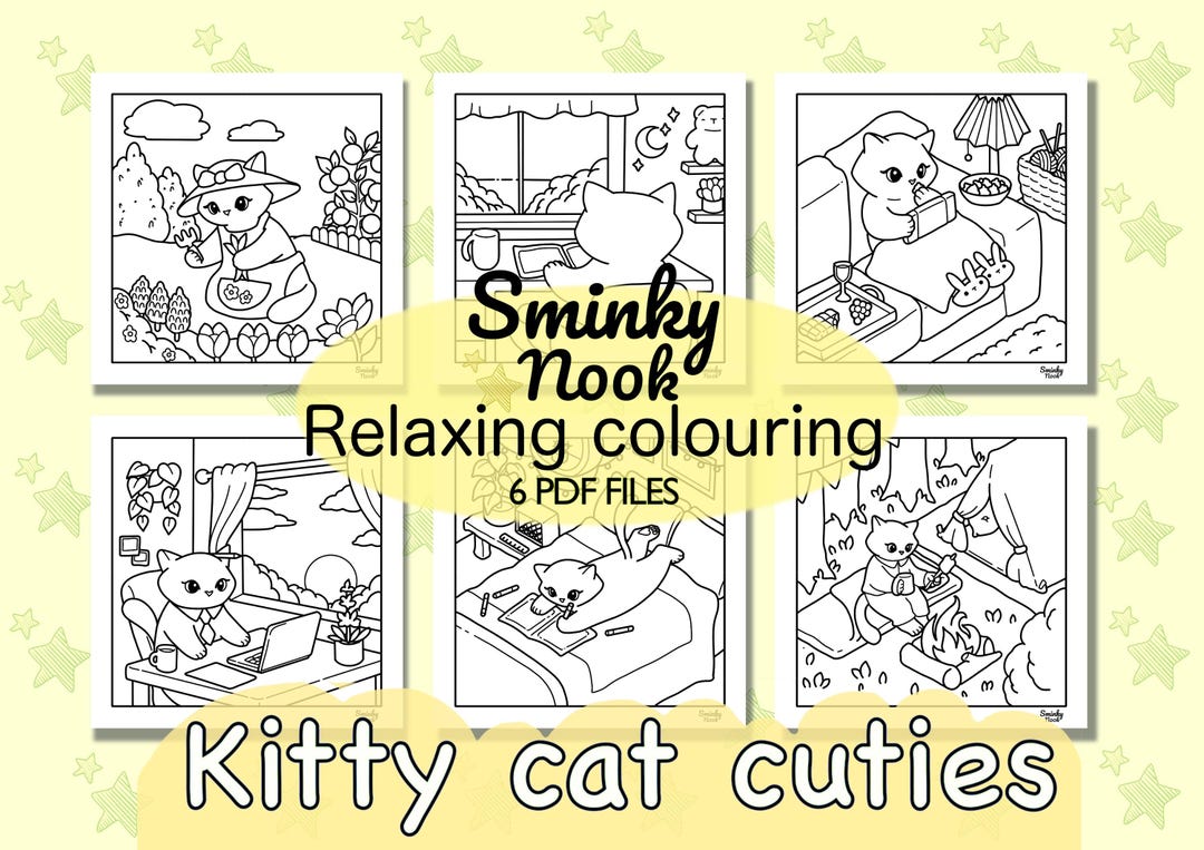 Colouring Pages: Relaxing Cosy Cat Illustrations to Colour in for ...