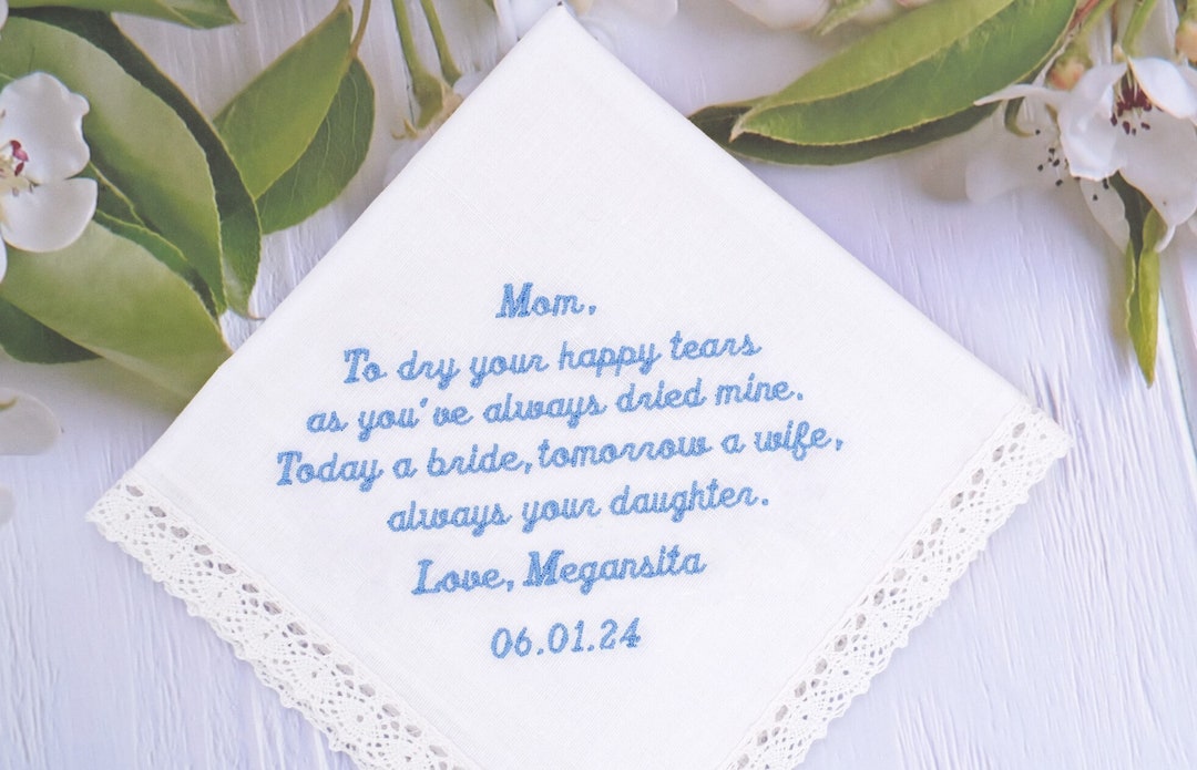 Wedding Handkerchief for Mother of the Bride, Embroidered Handkerchief ...