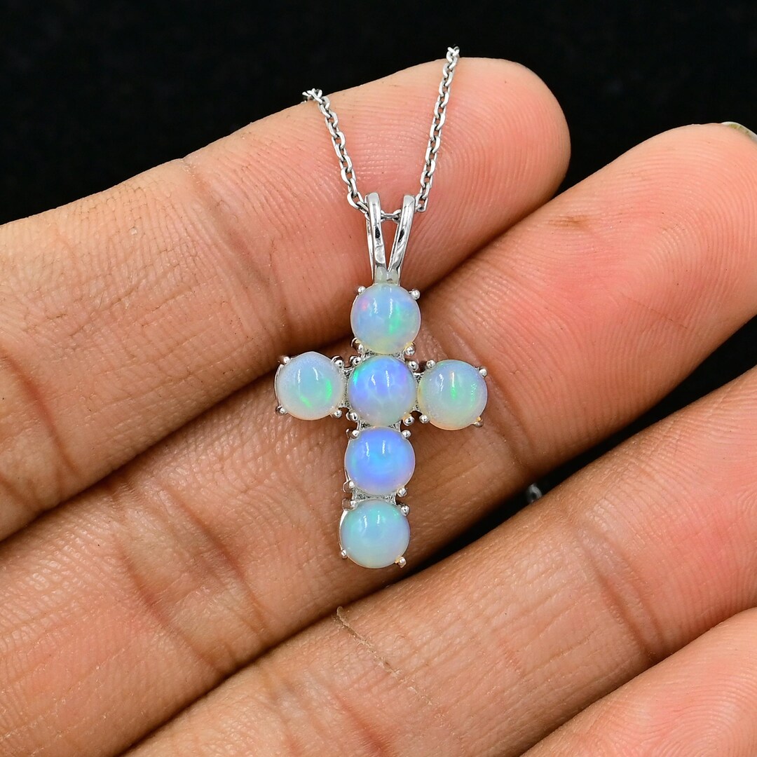 Natural Opal Silver Holy Cross Pendant, Pendant for Halloween, 925 ...