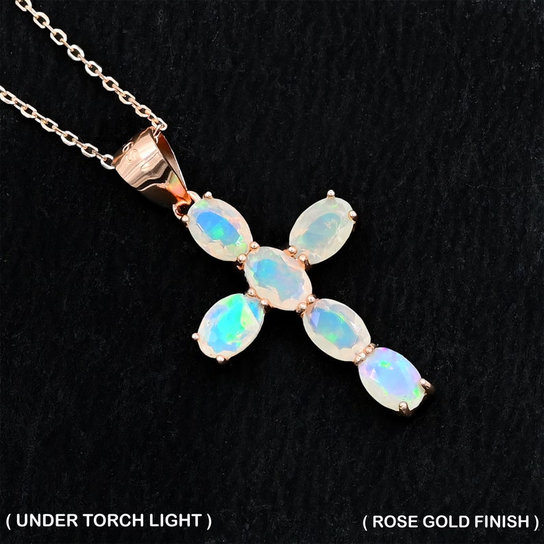 Natural Oval Opal Cross Pendant Necklace, 925 Sterling Silver ...