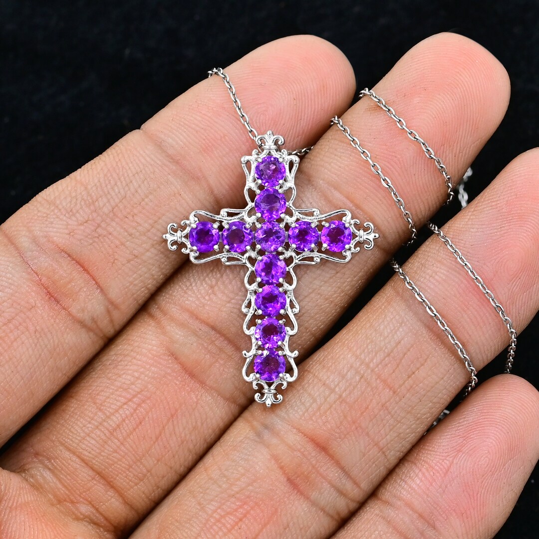 Natural Amethyst Cross Pendant, 925 Sterling Silver, Holy Cross Pendant ...