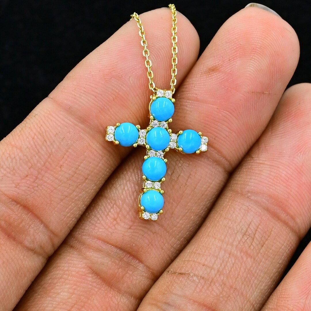 Natural Turquoise Holy Cross, December Birthstone Pendant, Sky Blue ...