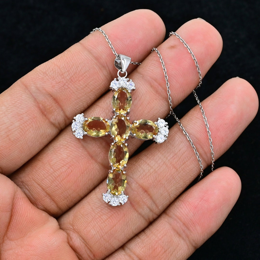 925 Sterling Silver Holy Cross Pendant, 6x8mm Color Changing Stone ...