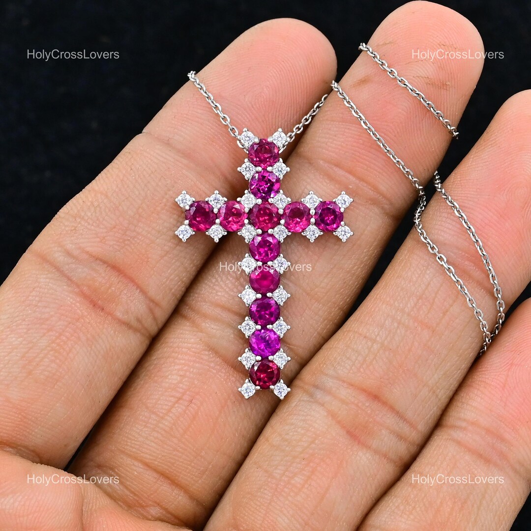 Natural Rhodolite Garnet Holy Cross Pendant, Gemstone Pendant, Red ...