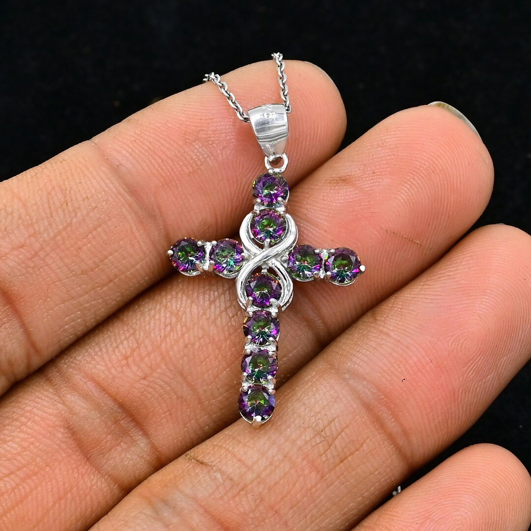 925 Sterling Silver Holy Cross, Mystic Topaz Holy Cross Pendant ...