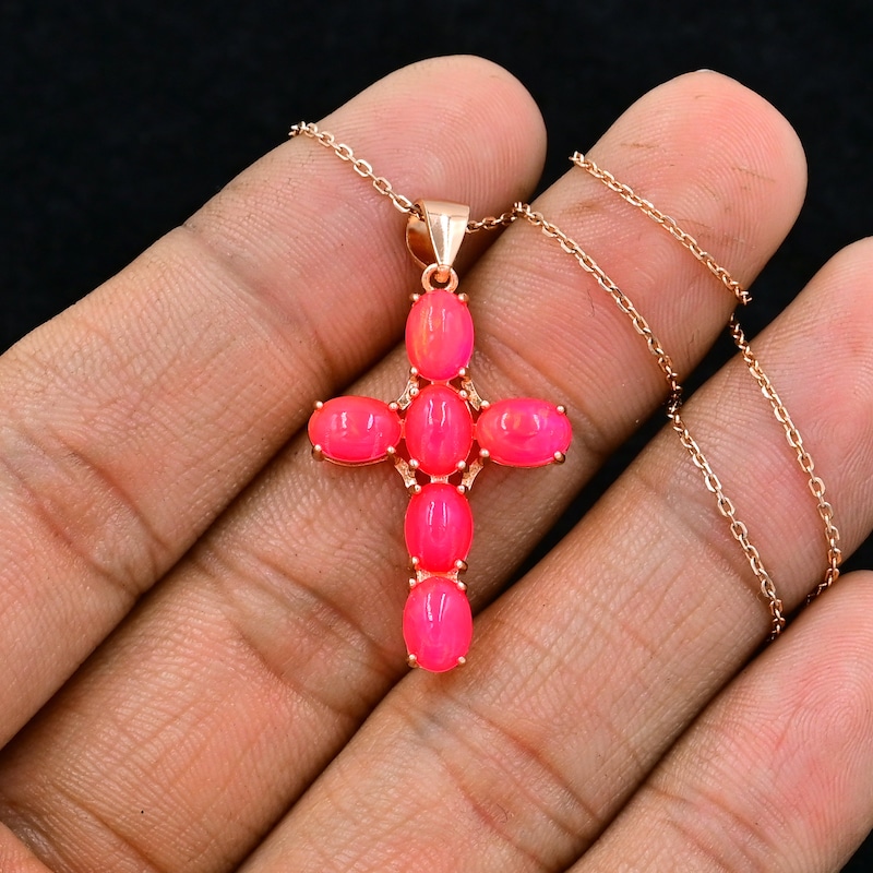 Pink Cross Necklace - Etsy