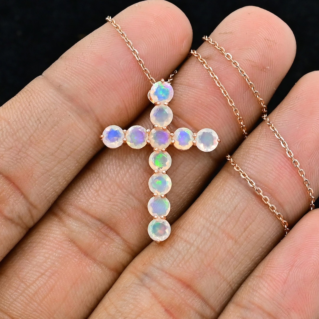 Natural Cut Opal Cross, 925 Sterling Silver, Holy Cross Pendant ...