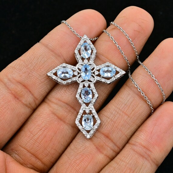 Holy Cross Chain Pendant Natural Aquamarine Cross 925 Sterling Silver Pendant Necklace March Birthstone Aquamarine Jewelry Gift for Her Etsy Israel