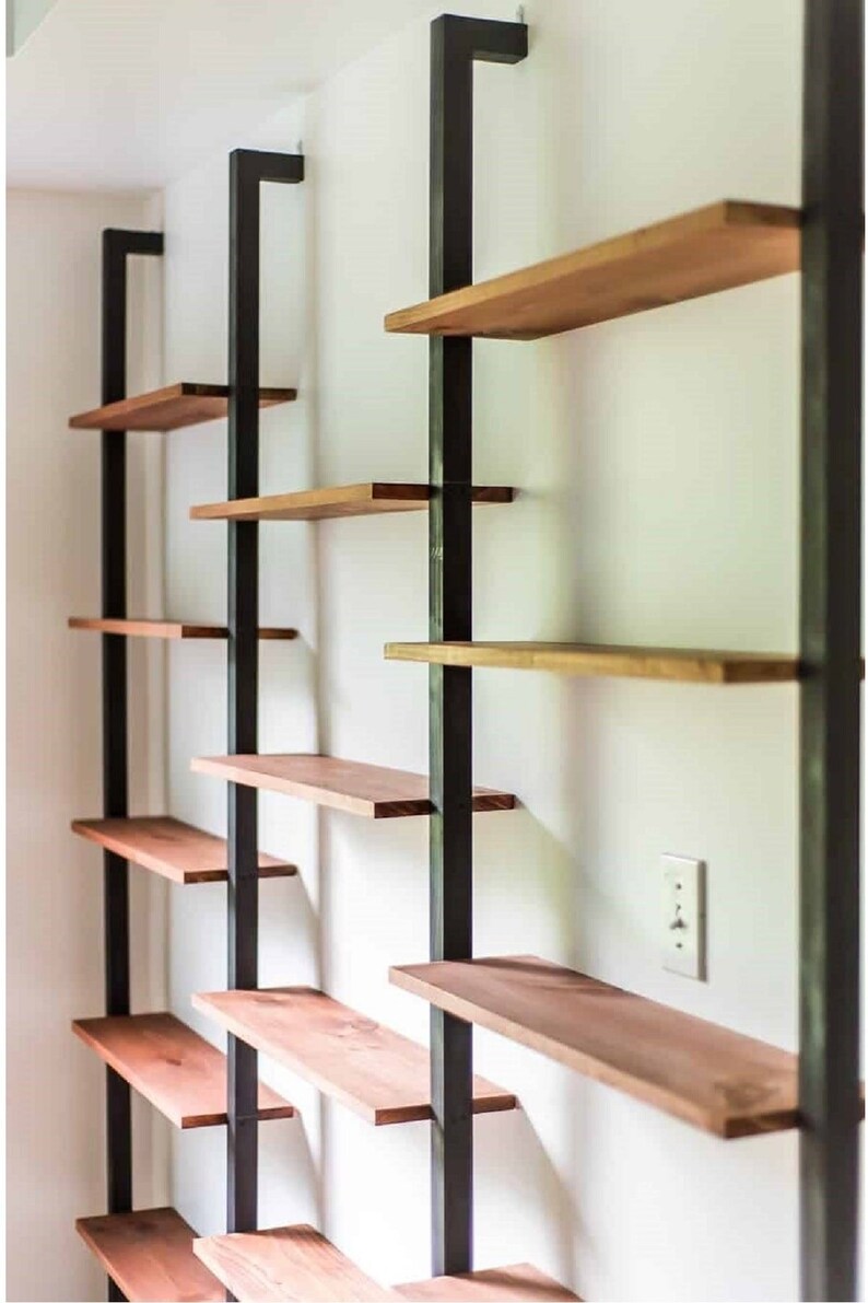 Wooden Bookcase,loft Style Industrial Design Bookcase,cottage Wall ...