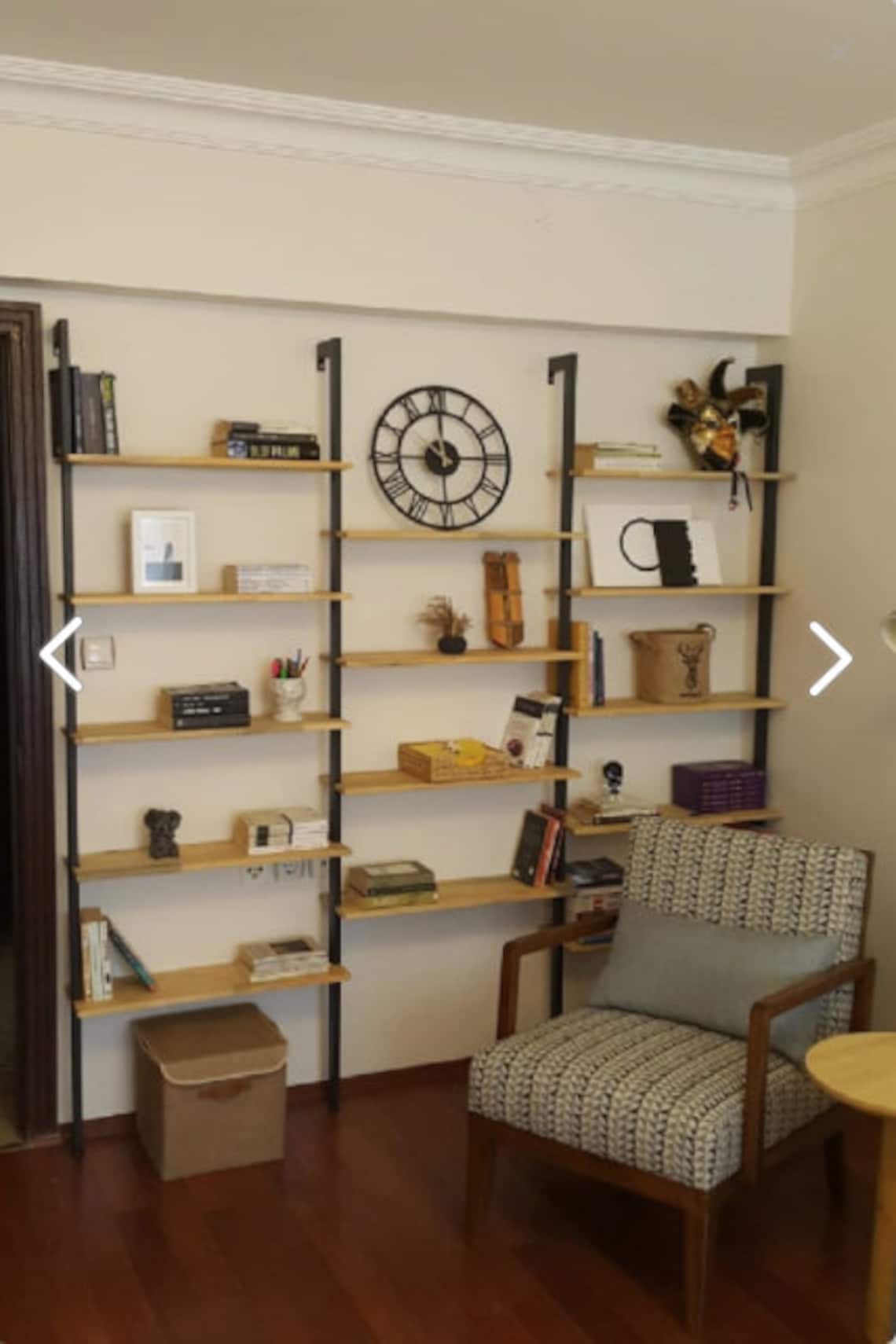 Wooden Bookcase,loft Style Industrial Design Bookcase,cottage Wall ...