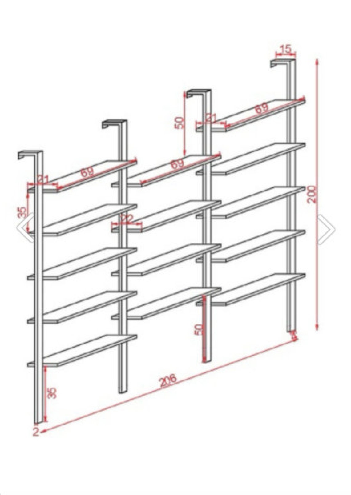 Wooden Bookcase,loft Style Industrial Design Bookcase,cottage Wall ...