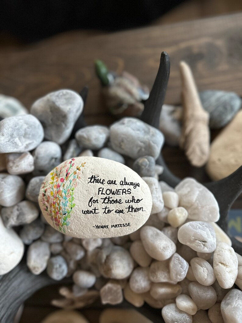 Hand Painted Natural Stone, Floral Scene, Inspirational Quote, Unique ...