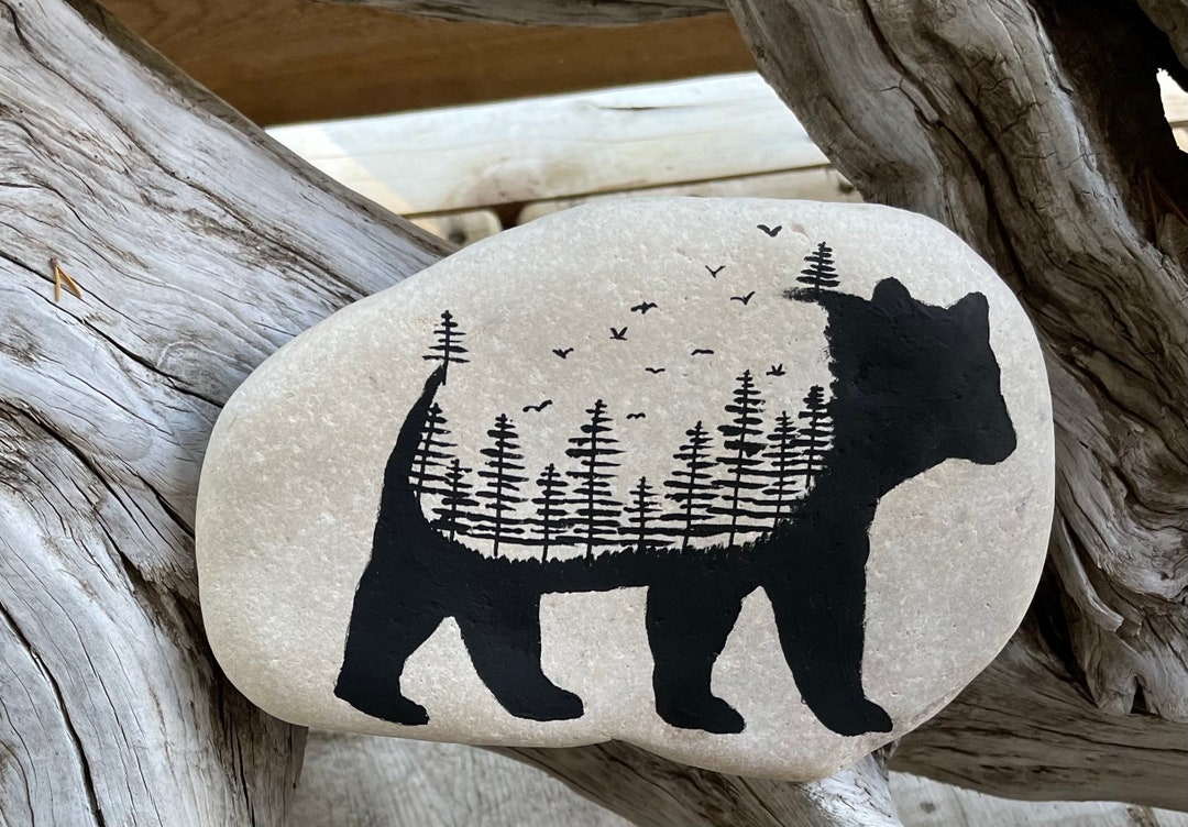 Black Bear Spirit Animal Rock Painting Natural Stone - Etsy