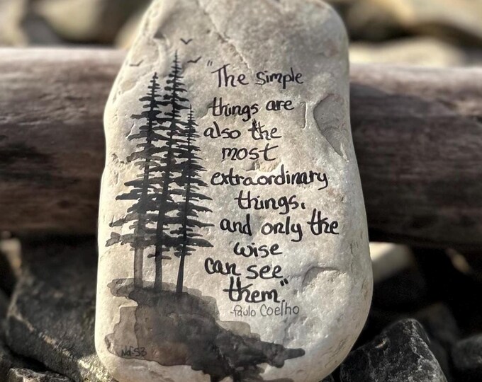 Hand Painted Natural Stone, Inspirational Quote, Nature Scene,unique ...