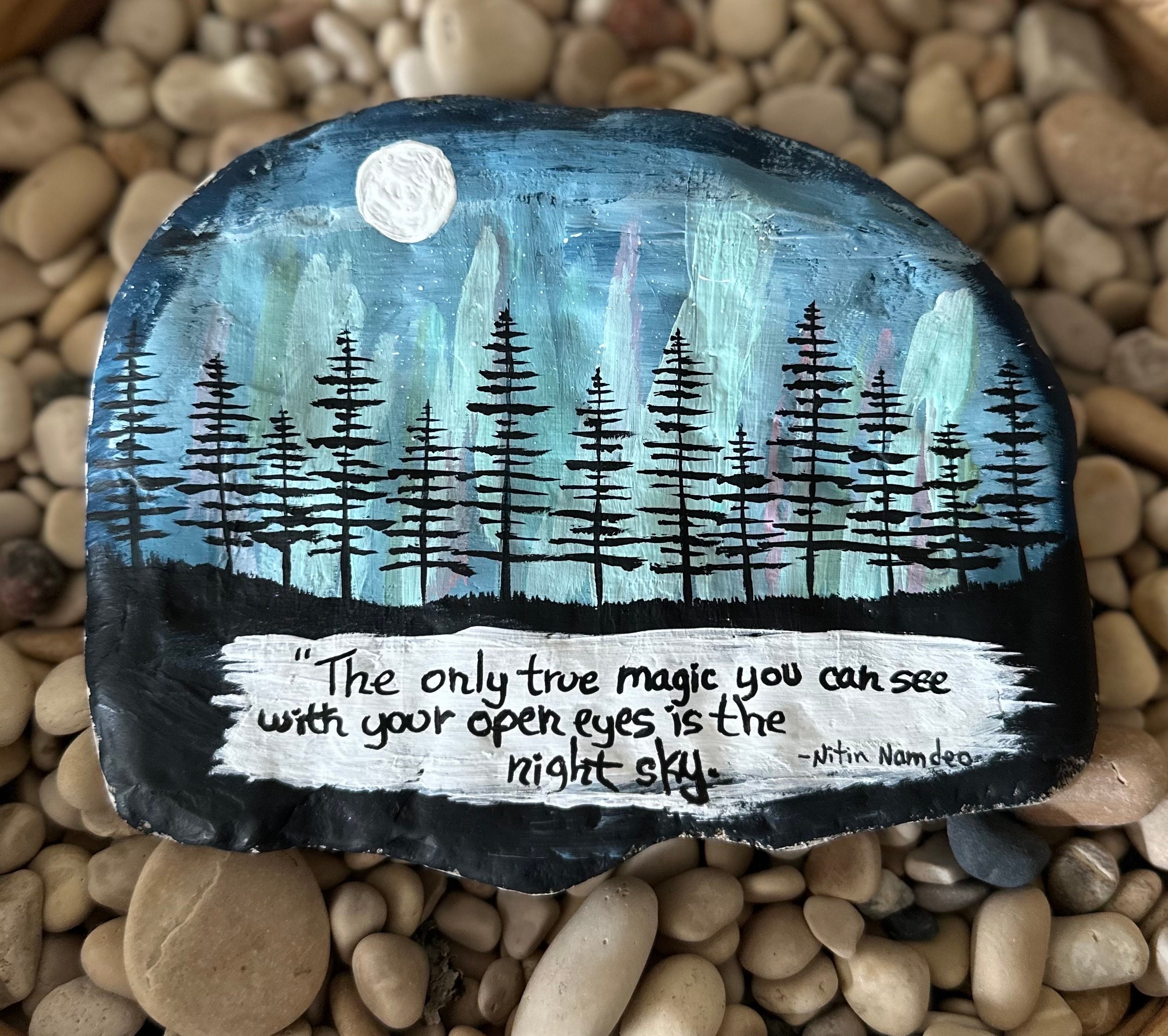 Hand Painted Natural Stone, Inspirational Quote, Nature Scene,unique ...