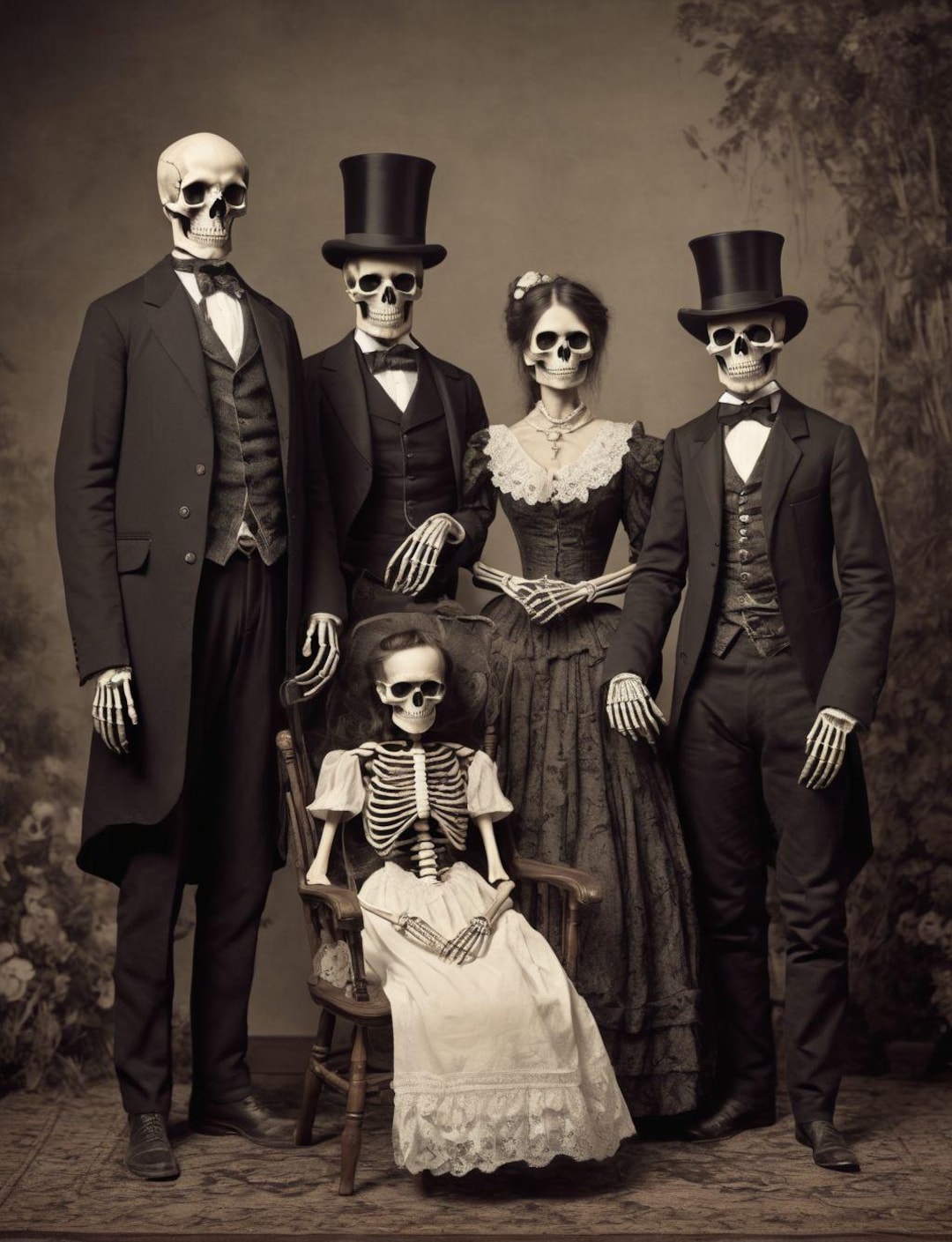 Vintage Skeleton Family Photo – Halloween Wall Art – Spooky Home Décor ...