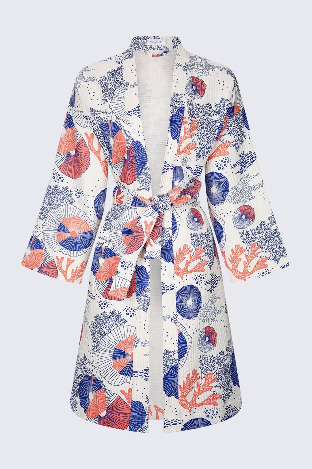 Coral Print Cotton Kimono Robe – Blue & Red Ocean Pattern - Etsy