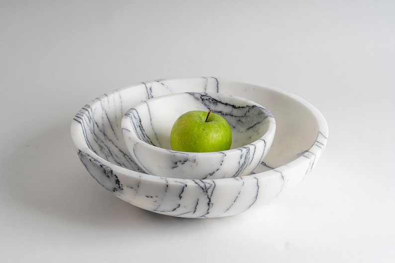 Big Tokyo Bowl - Matte, White Marble Bowl With Lilac Stripes - Etsy