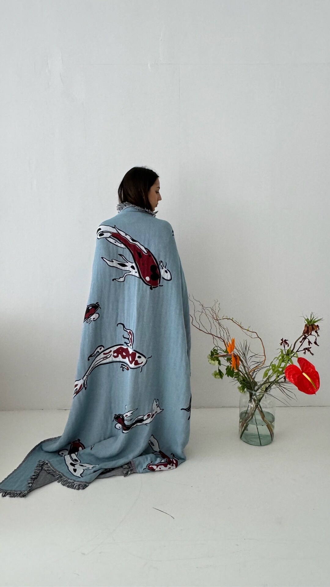 Koi Fish Couch Throw 100% Cotton, Jacquard Couch Throw With Koi Fish ...