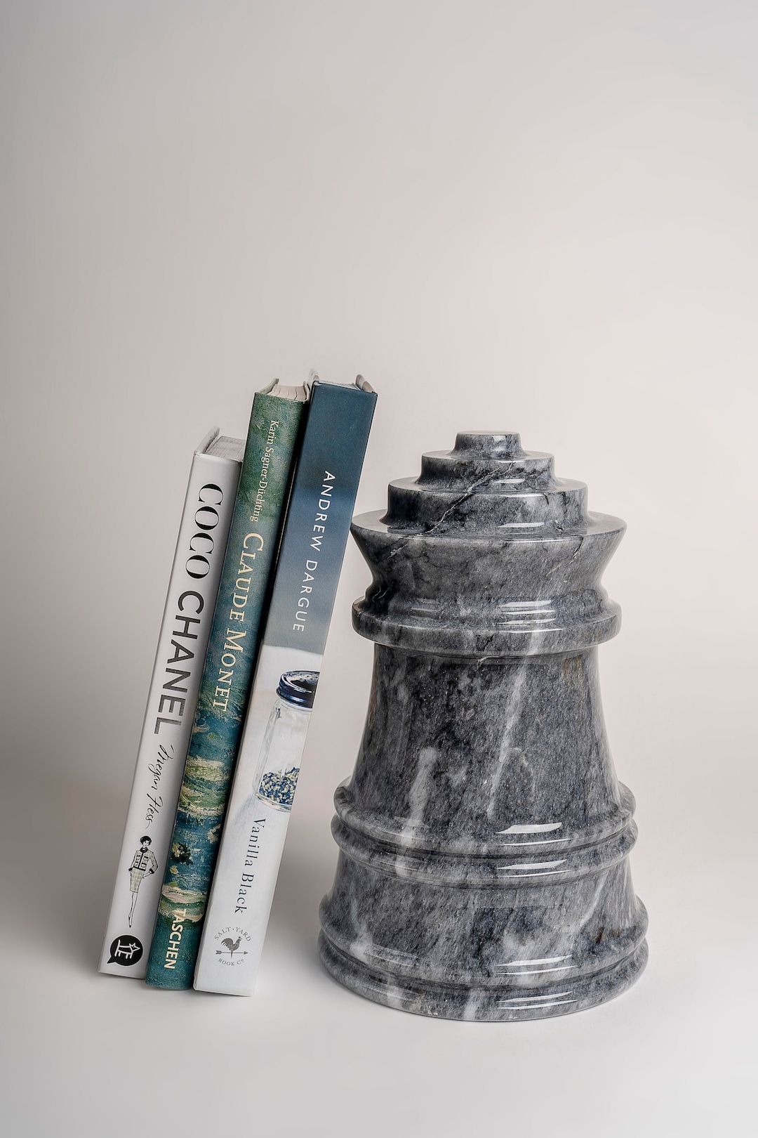 Marble Chess Piece - Grey, Polished Marble Rook Bookend That is Also a ...
