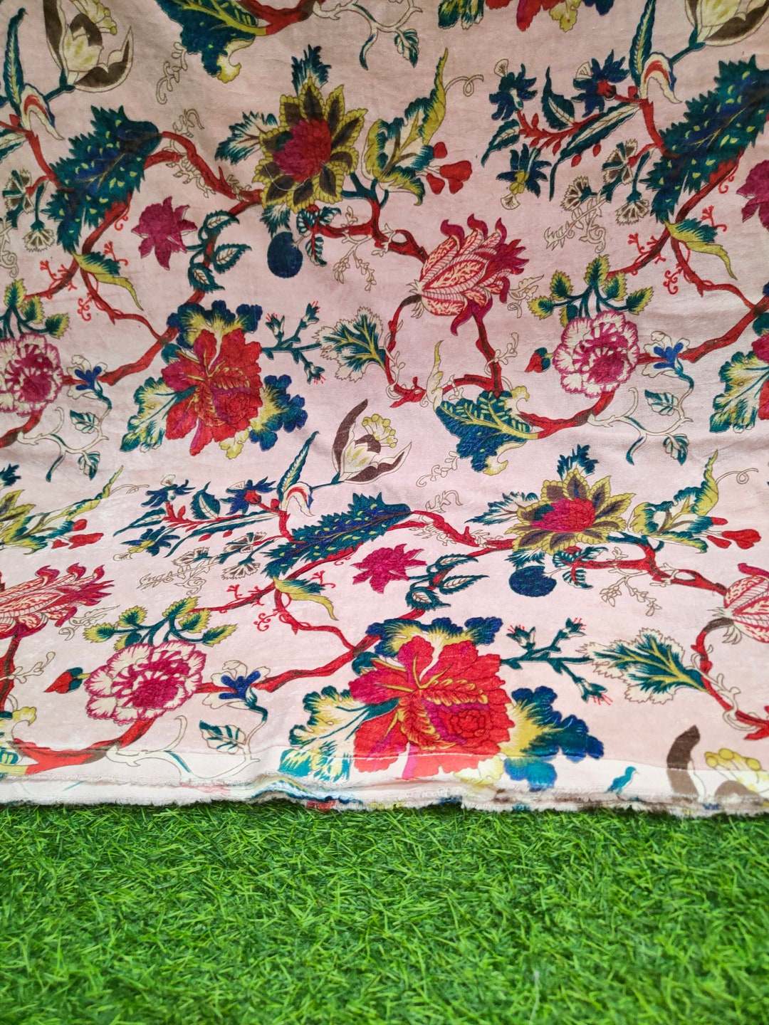 Beautiful Velvet Fabric Multi Big Floral Velvet Fabric Indian Fabric ...
