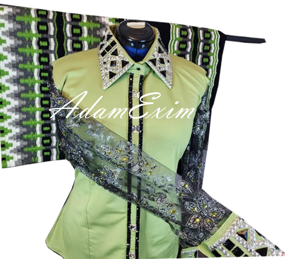 Western Show Shirt & Pad Set: Lycra Sheer Sleeves, Rhinestone Detail - Etsy