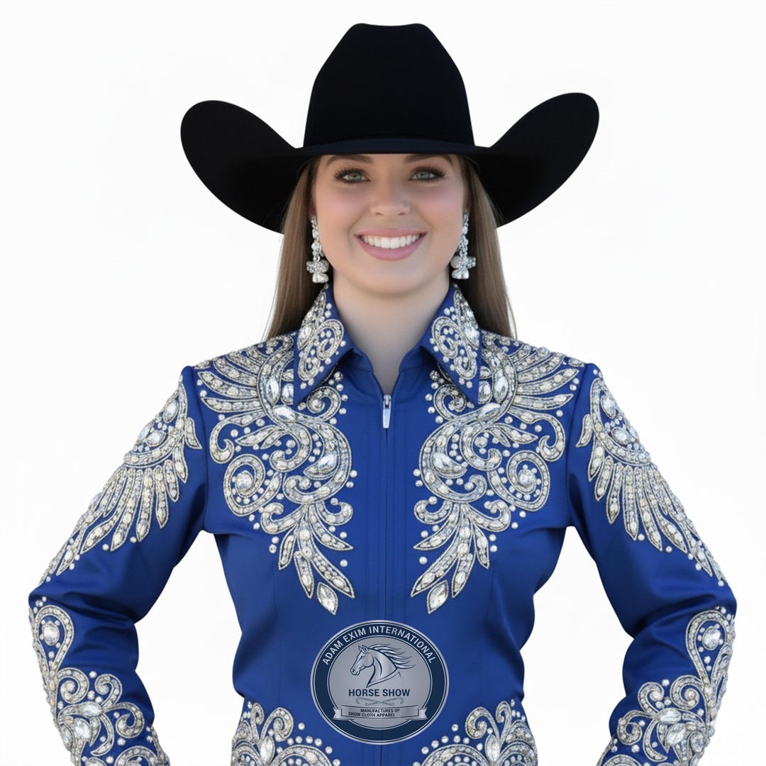 Hand-embellished Blue Western Show Shirt: Equestrian Rodeo Apparel - Etsy