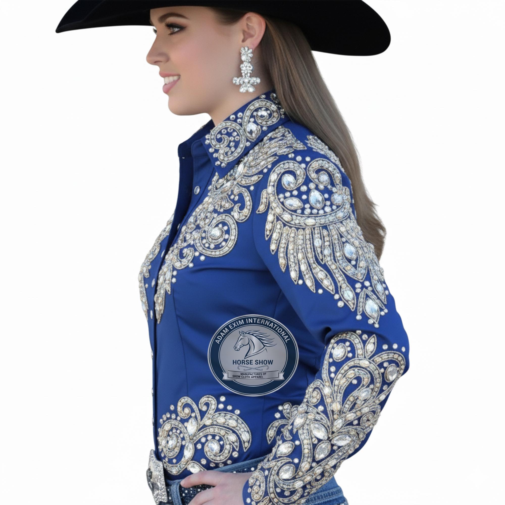 Hand-embellished Blue Western Show Shirt: Equestrian Rodeo Apparel - Etsy