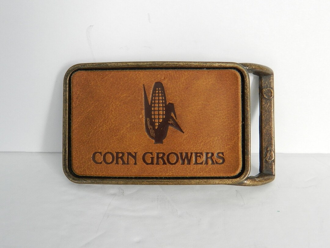Vintage CORN GROWERS Belt Buckle Leather on Bronze - Etsy