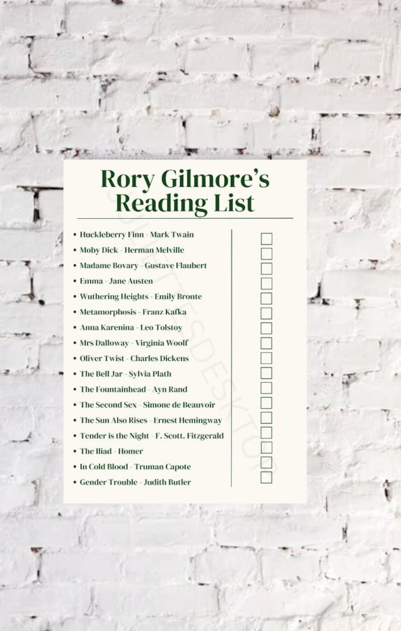 Rory Gilmore Reading List Gilmore Girls Digital Print - Etsy
