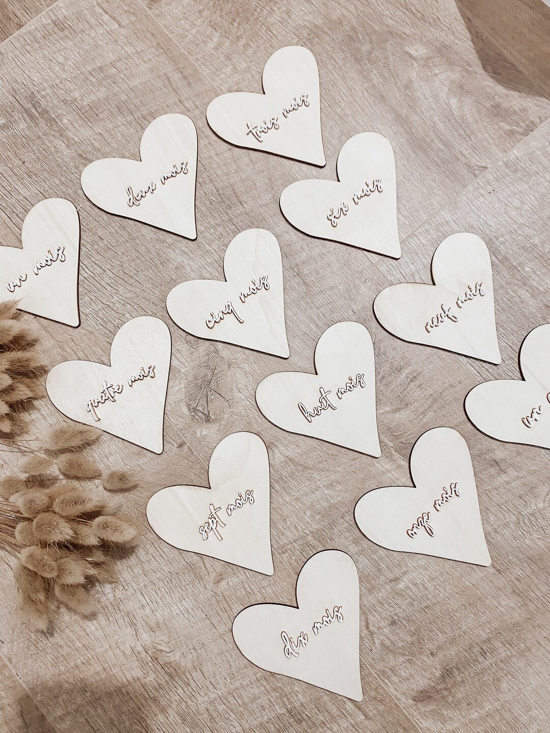 Baby Milestone Card 12 Months Heart and First Name Card Welcome in Wood ...