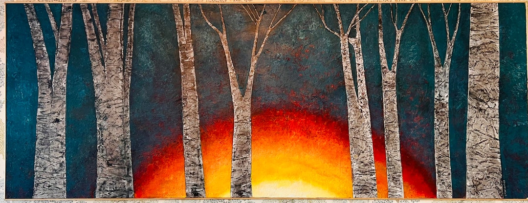 Teal Sunset With Birch Trees - Etsy