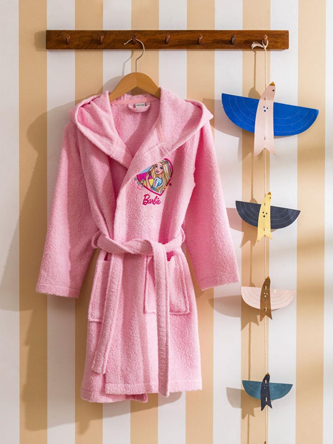 Pink Barbie Embroidered Kids Bathrobe Soft and Cozy Hooded Bathrobe for ...