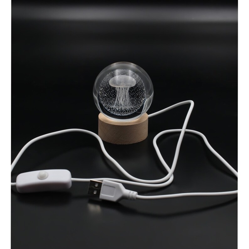 8cm 6cm Color Changing Rechargeable Jellyfish Glass Sphere Crystal ...
