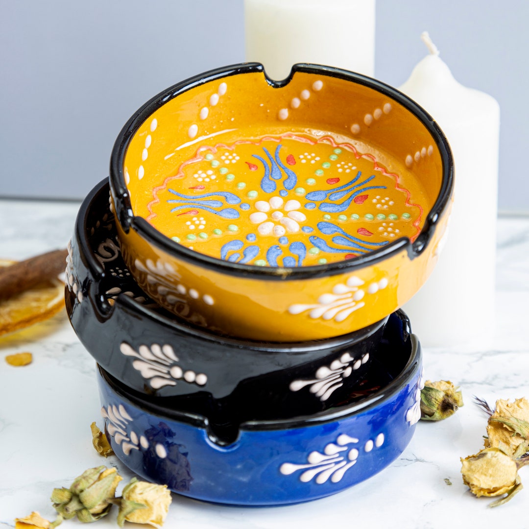 Handmade Turkish Ceramic Ashtray-hand Painted in 3 Different Colors ...