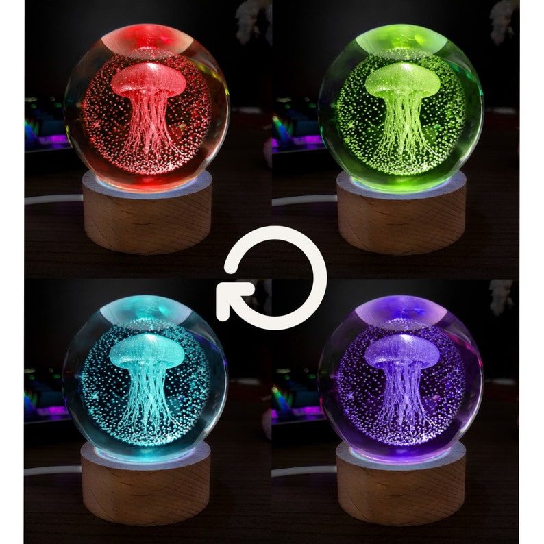 8cm 6cm Color Changing Rechargeable Jellyfish Glass Sphere Crystal ...