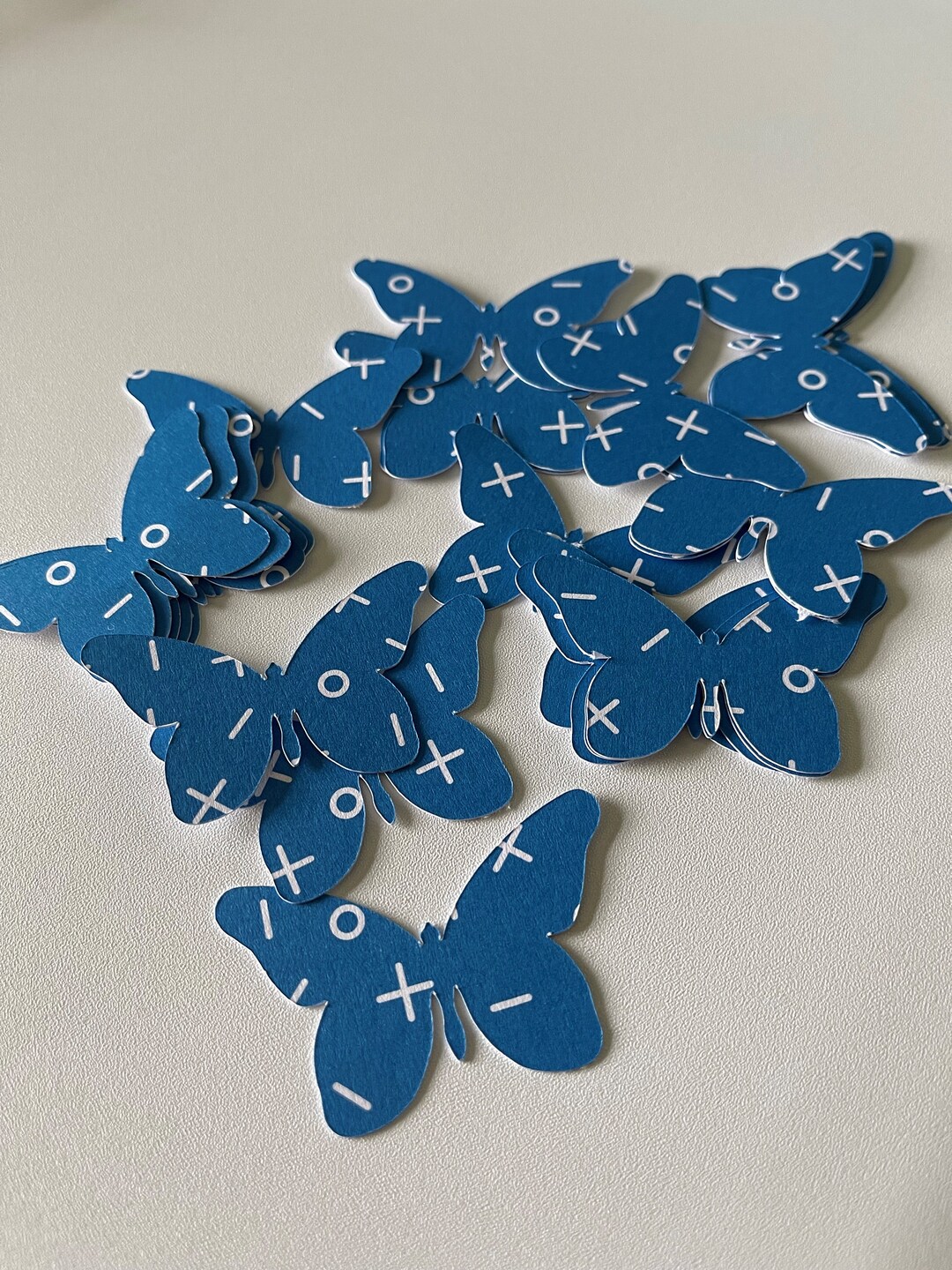 25 Blue With White Symbols Paper Butterflies Die Cut Wedding ...