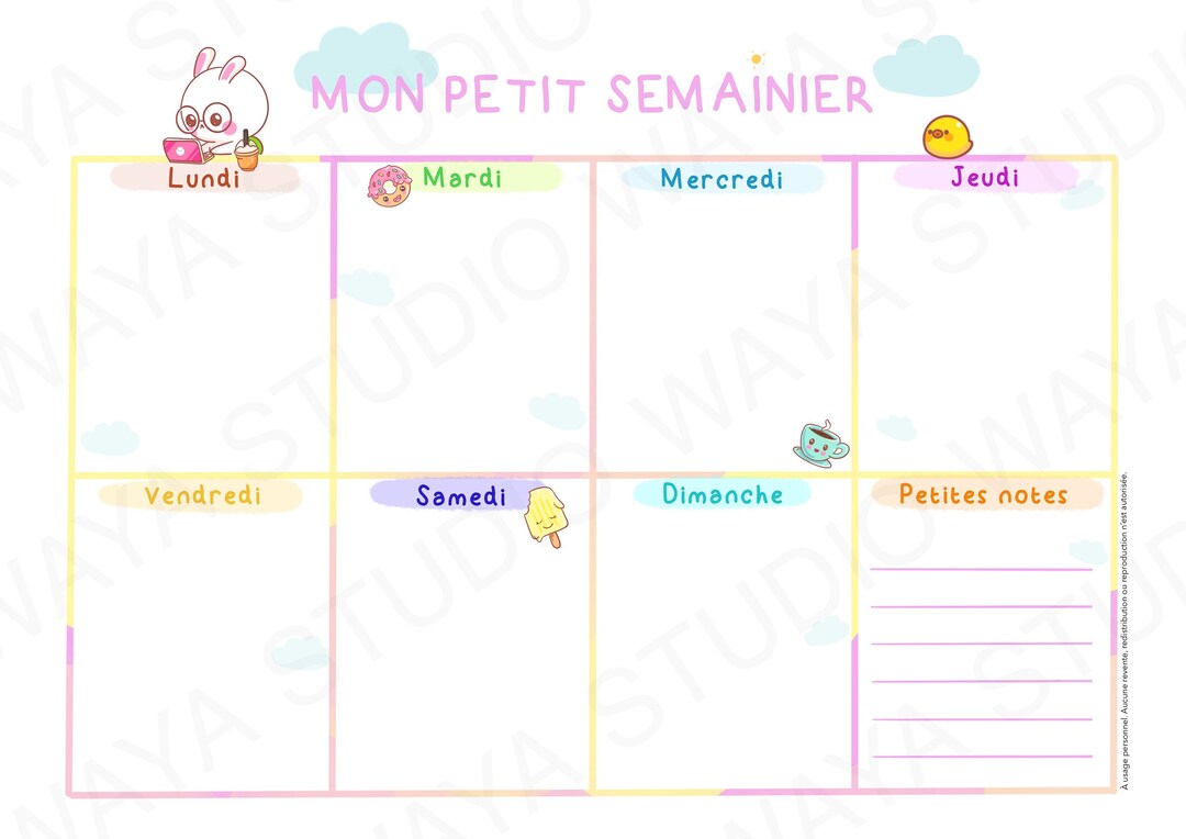 Semainier Imprimable Pour Enfants - Etsy